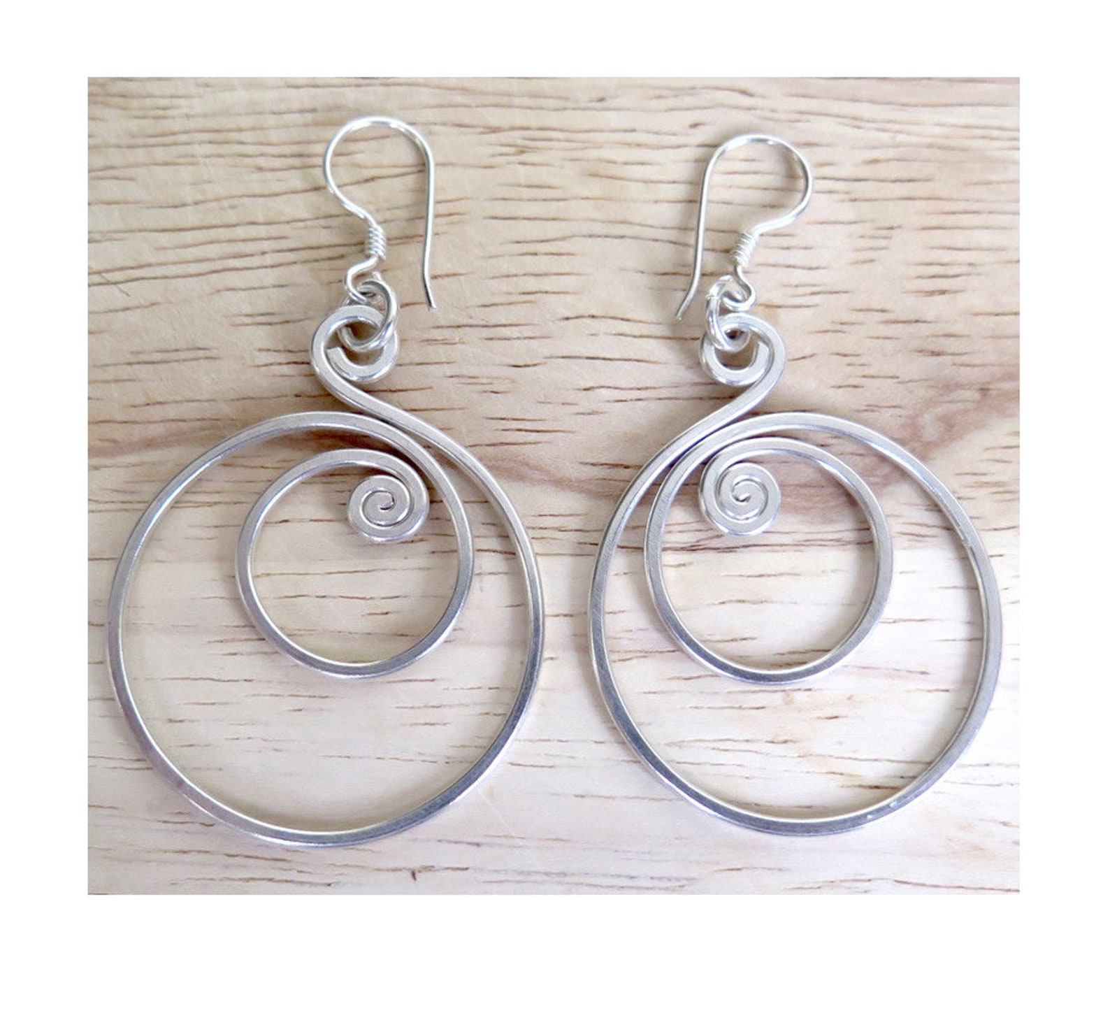 Sterling Silver Large Spiral Hoops Dangle Earrings, Handmade Elegant ...