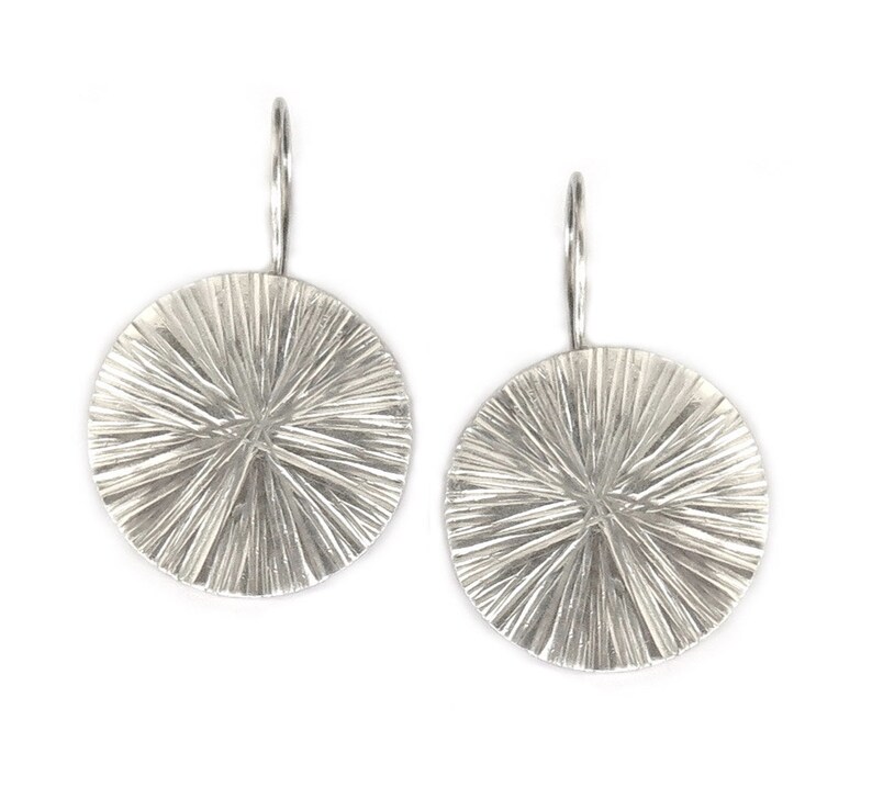 Sterling Silver Disc Earrings Handmade Round Shiny Scratched | Etsy