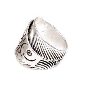 Handmade Sterling Silver Spiraling Wrap Engraved Fish Ring, Wide Band ...