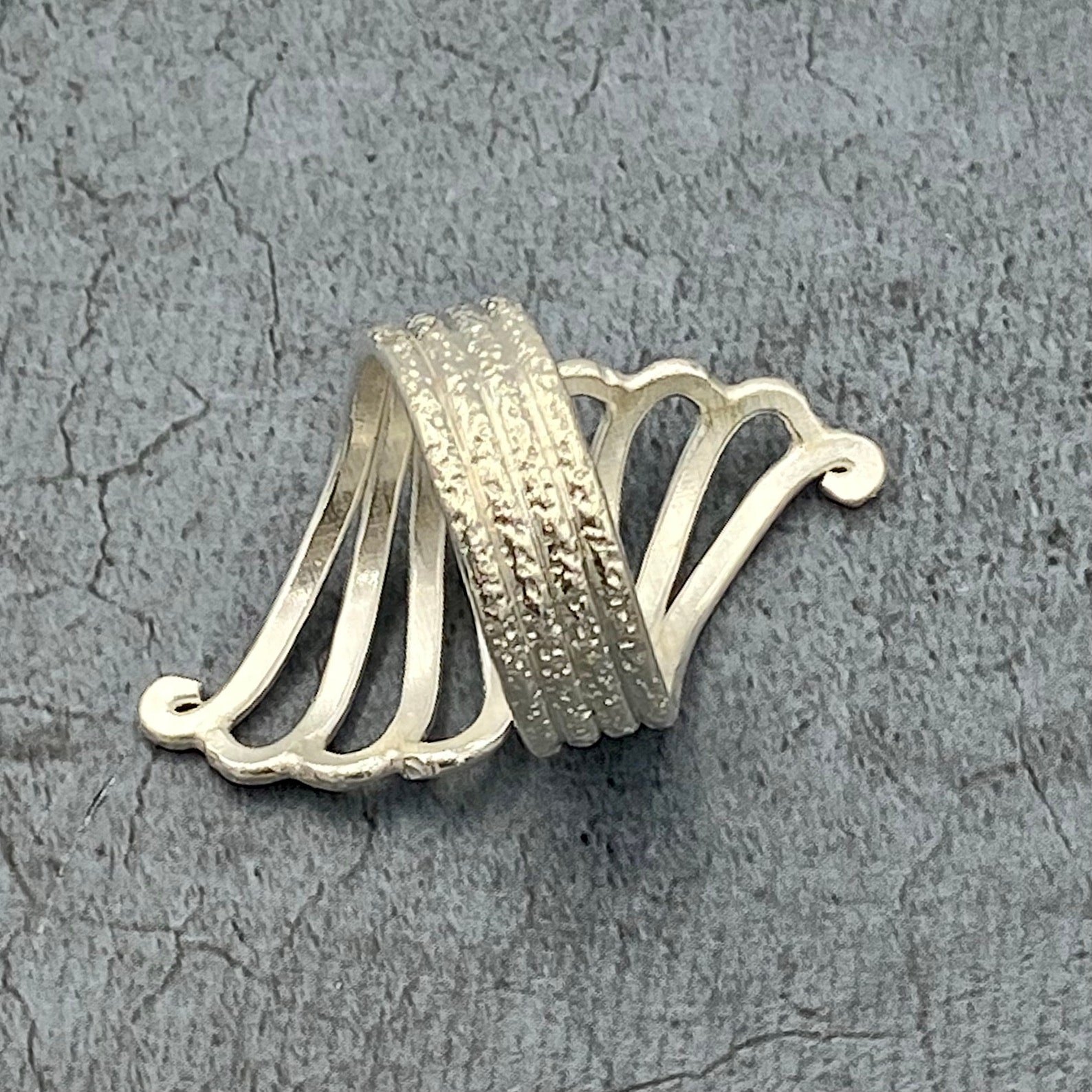 Handmade Long Sterling Silver Ring, Textured Shiny Silver Large Elegant ...