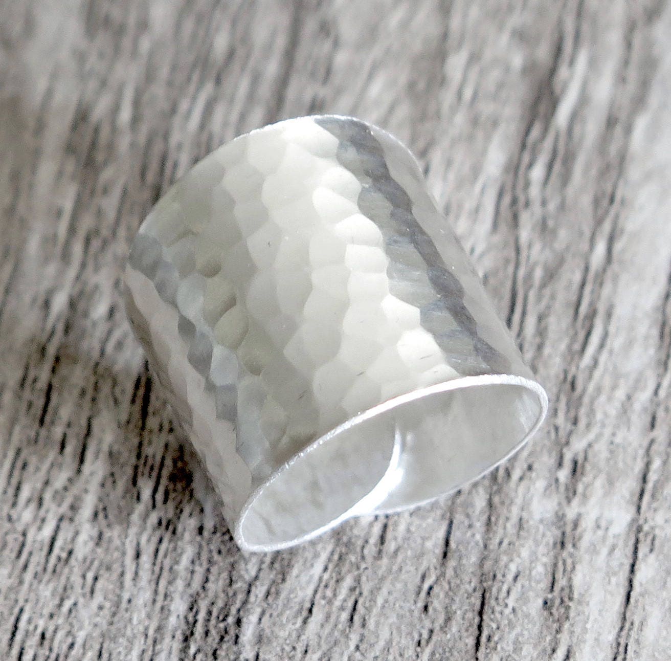 Hammered Sterling Silver Wide Band Ring, Handmade Shiny Classic Silver ...