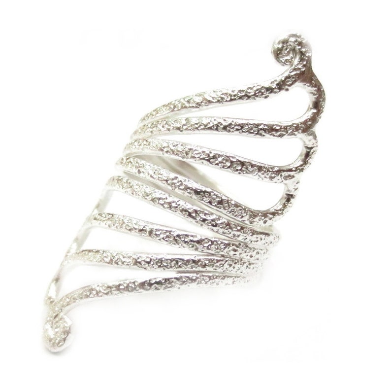 Handmade Long Sterling Silver Ring Textured Shiny Silver | Etsy