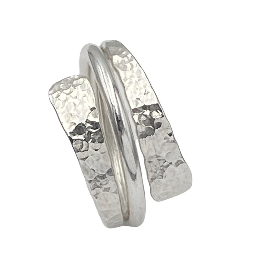 Handmade Wrap Around Band Hammered Silver Ring, Elegant Dainty Silver ...