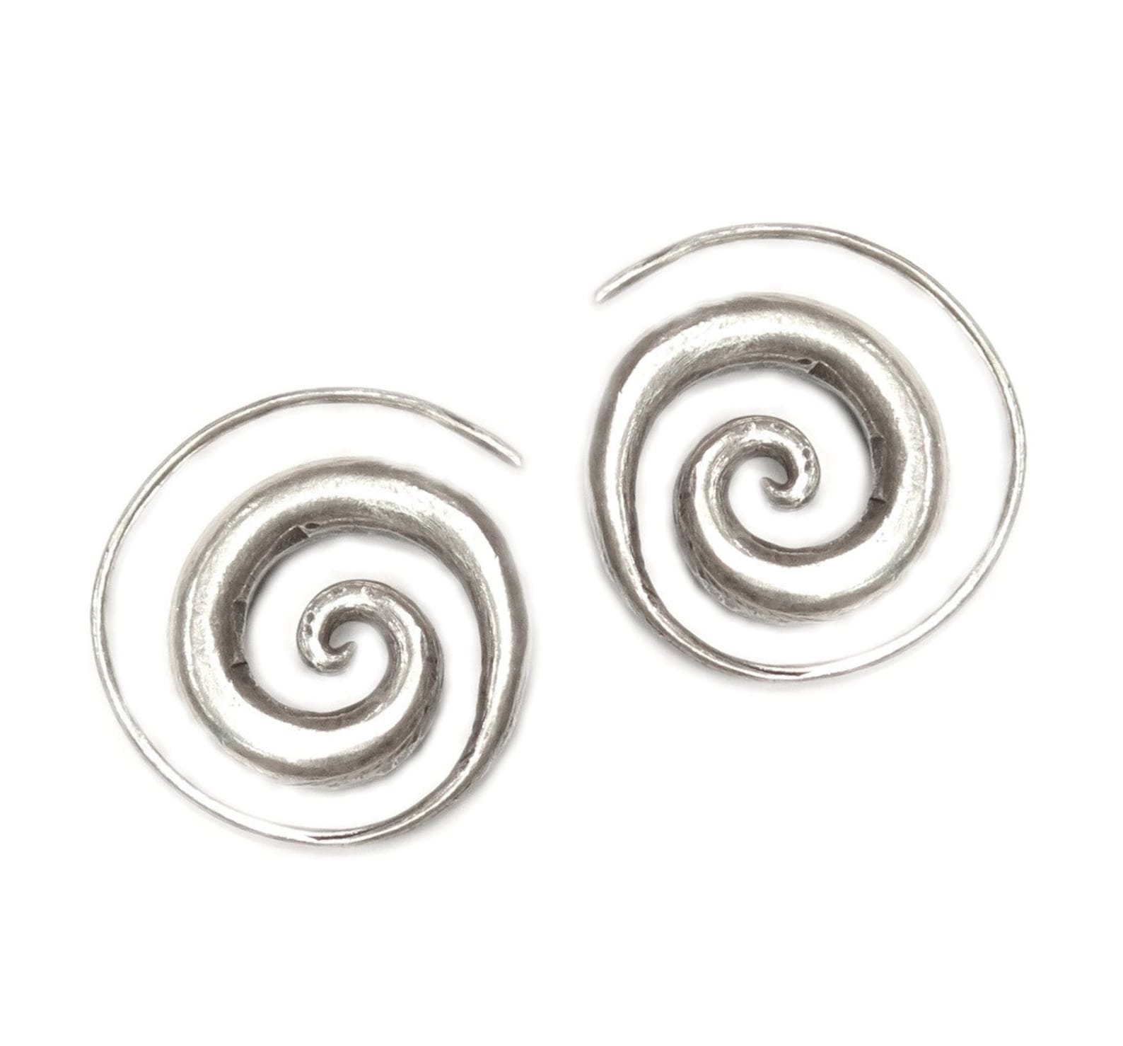 Sterling Silver Large Spiral Earring, Tribal Swirl Hoop Earrings ...