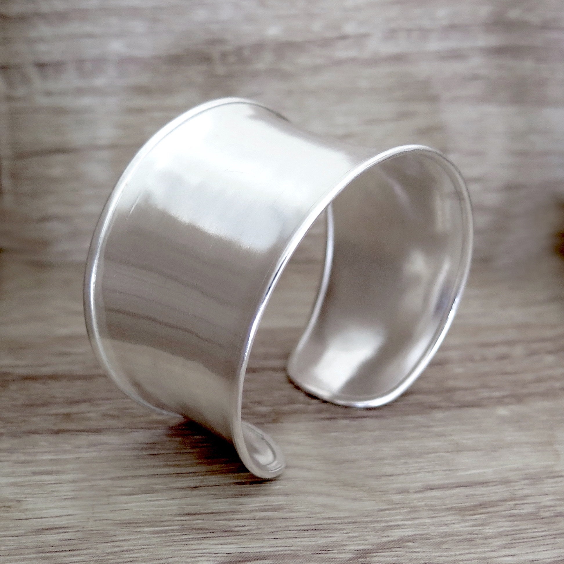 Sterling Silver Wide Statement Cuff Bracelet Plain Semi Shiny | Etsy