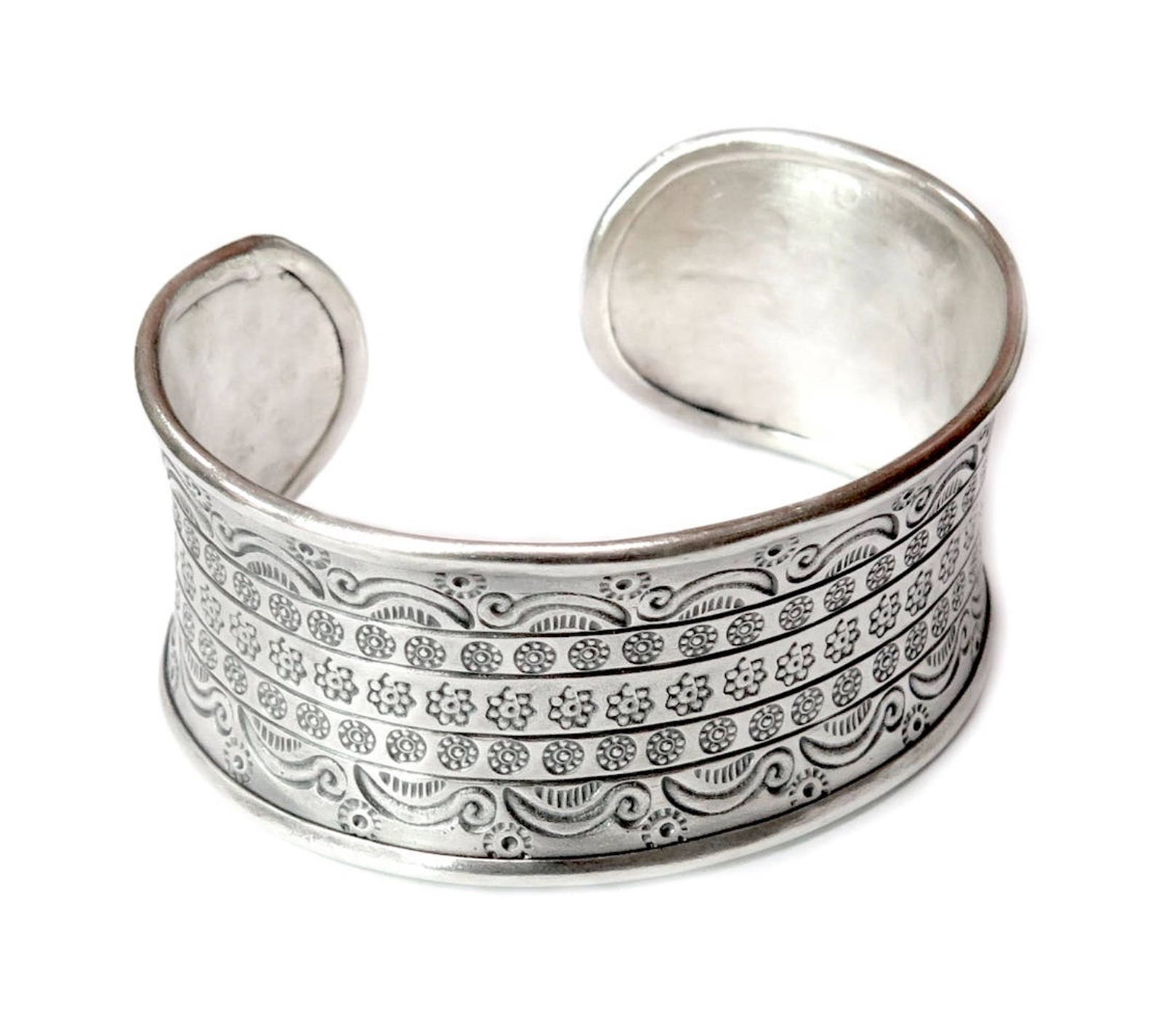 Sterling Silver Wide Boho Statement Cuff Bracelet With - Etsy