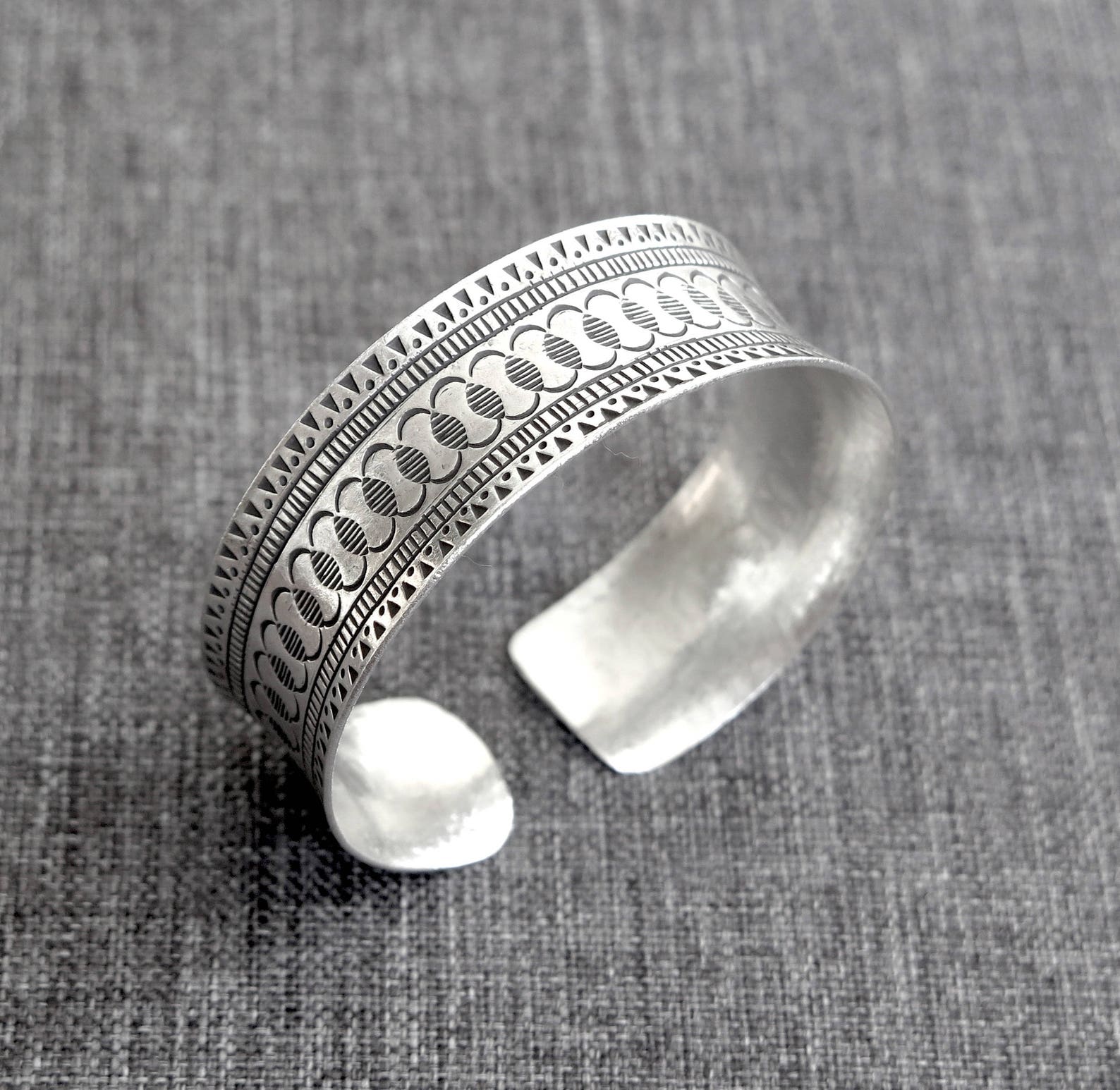 Sterling Silver Wide Cuff Bracelet Decorated With Geometric - Etsy