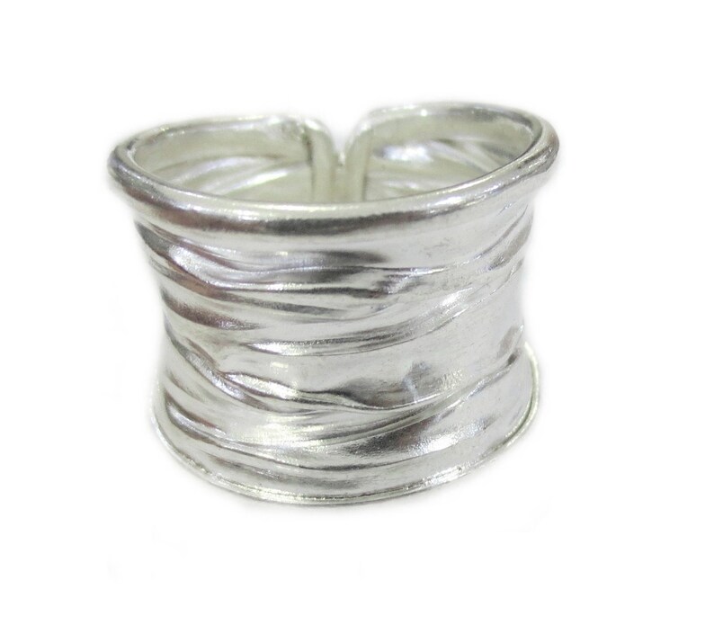 Sterling Silver Wide Boho Band Ring, Handmade Hammered Rustic Cuff Ring ...