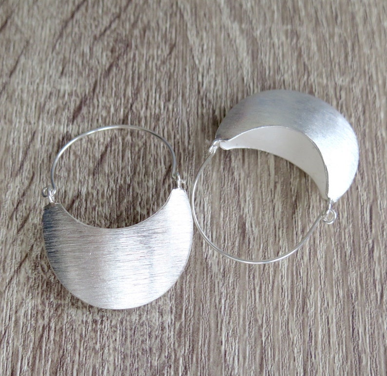 Sterling Silver Half Moon Statement Hoop Earrings Handmade - Etsy