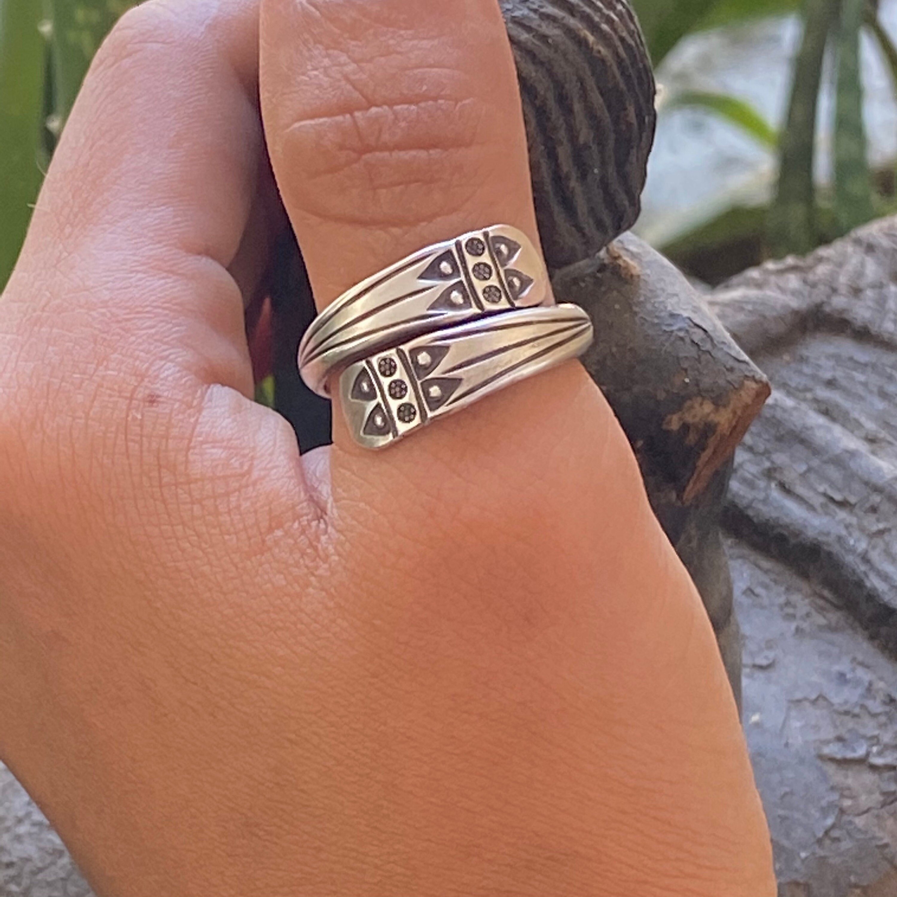 Handmade Adjustable Wrap Band Ring With Ethnic Symbolic Geometric ...