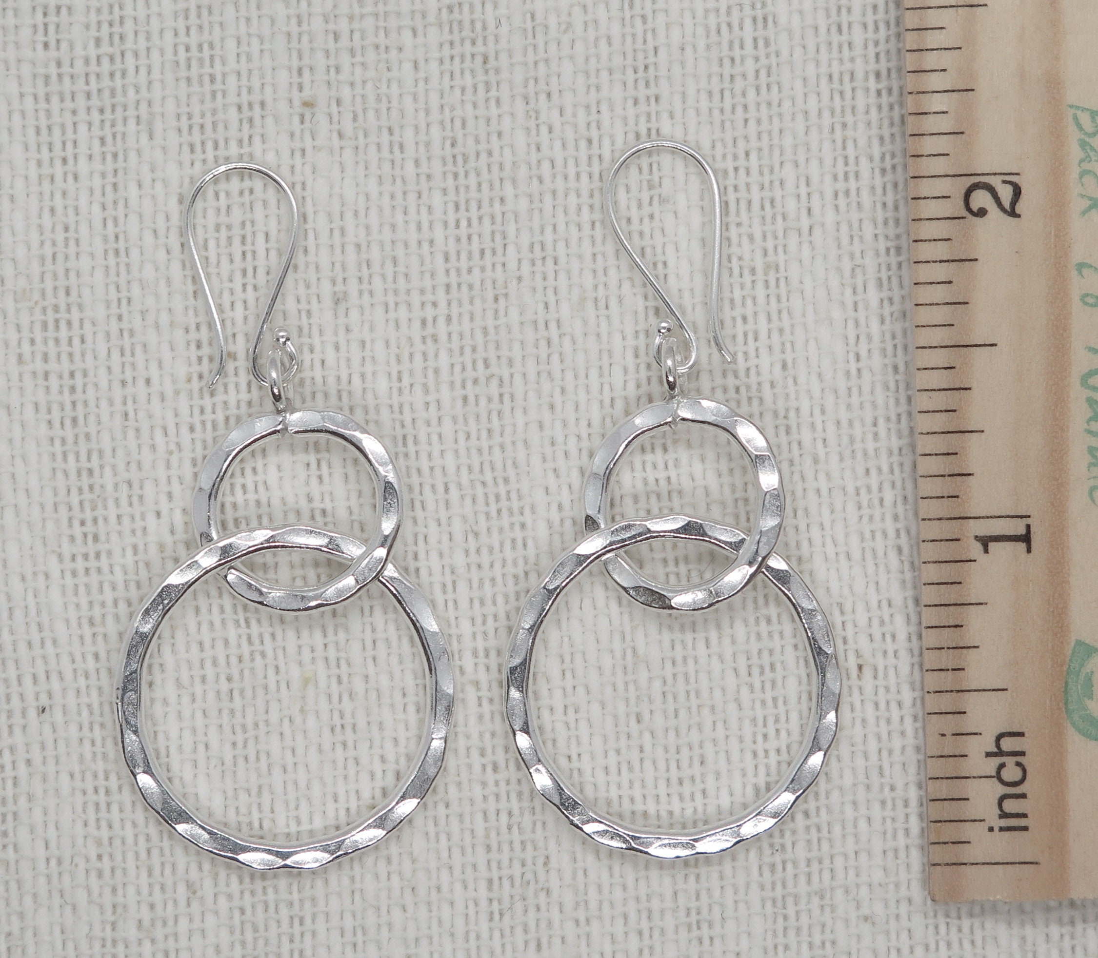 Sterling Silver Linked Rings Earrings Handmade Hammered | Etsy