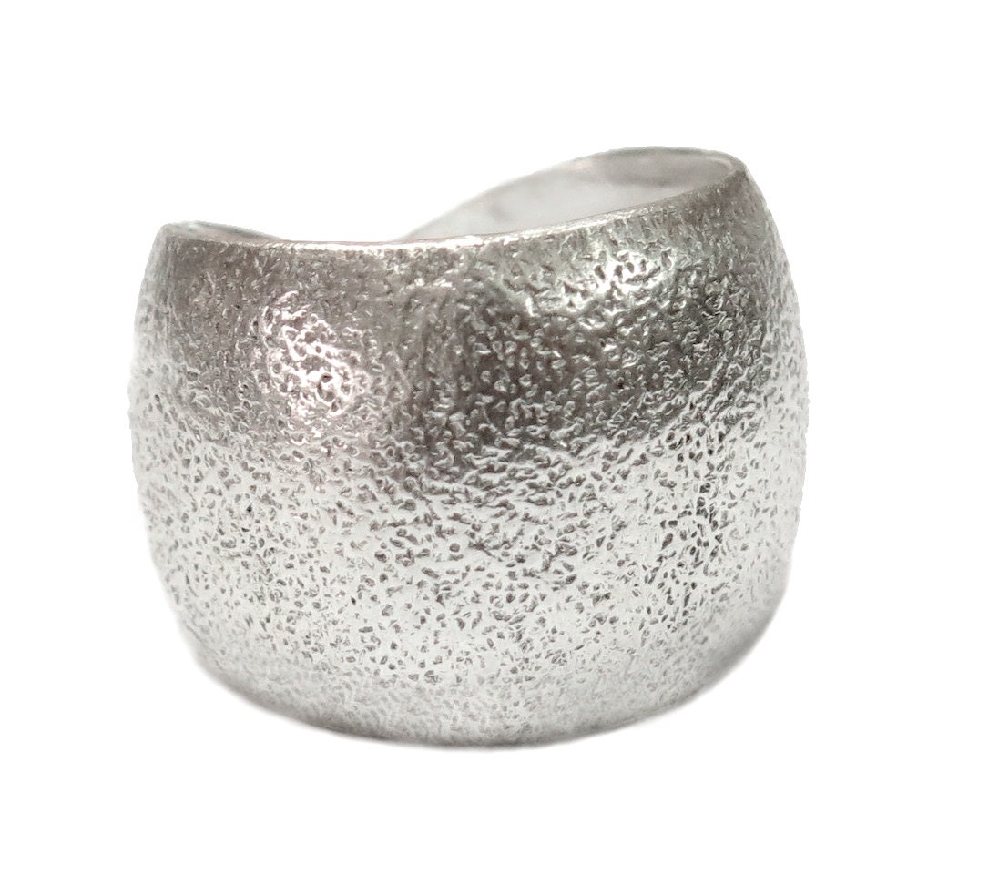 Sterling Silver Rounded Wide Band Ring Handmade Textured Semi | Etsy