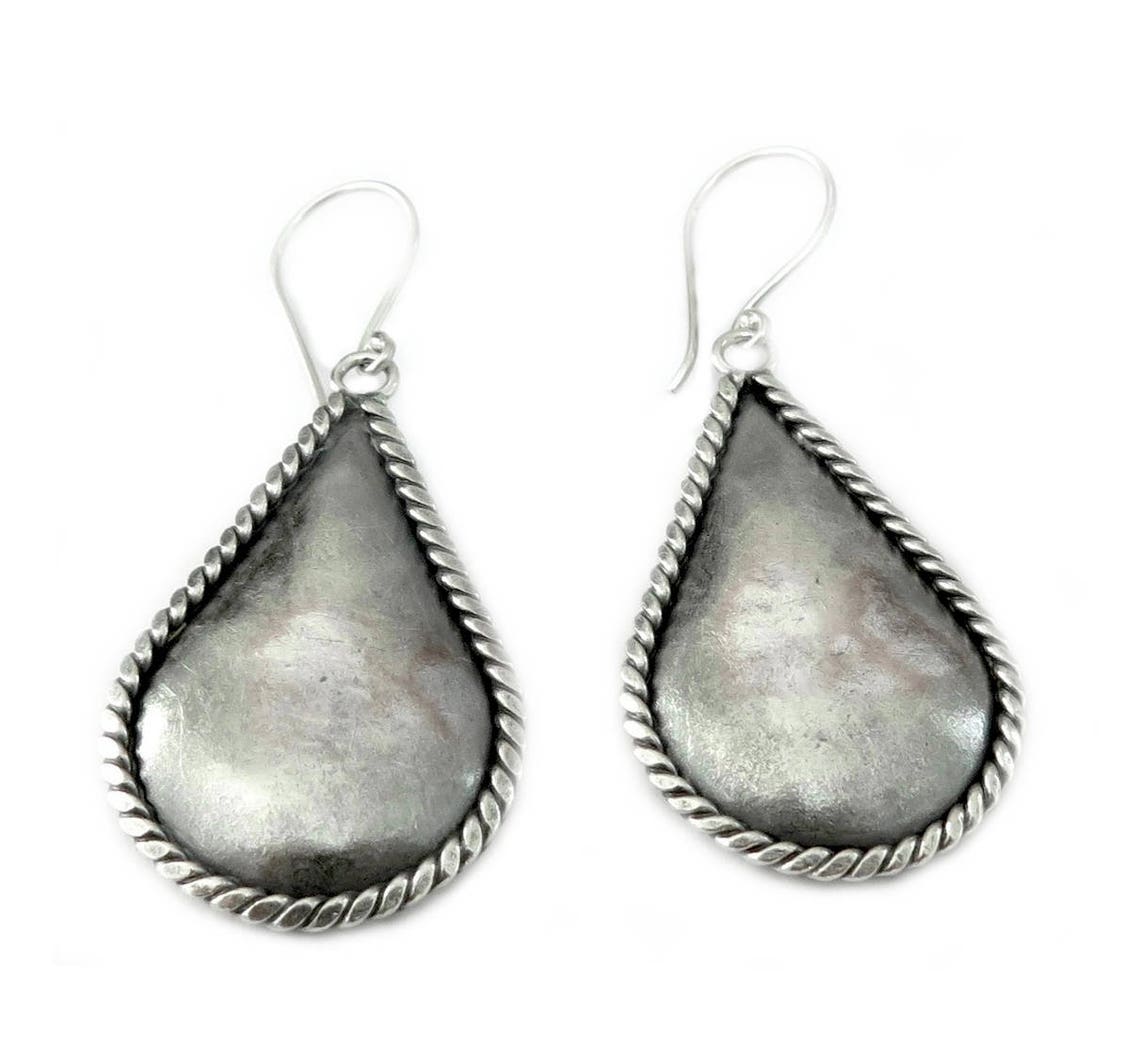 Sterling Silver Large Dangle Statement Earrings, Handmade Oval Drop ...