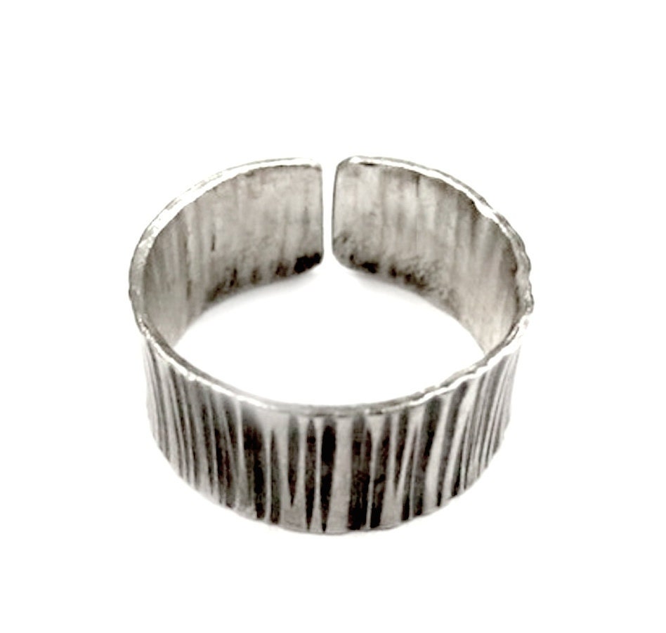 Sterling Silver Wide Band Ring Handmade Hammered Rustic Tree | Etsy