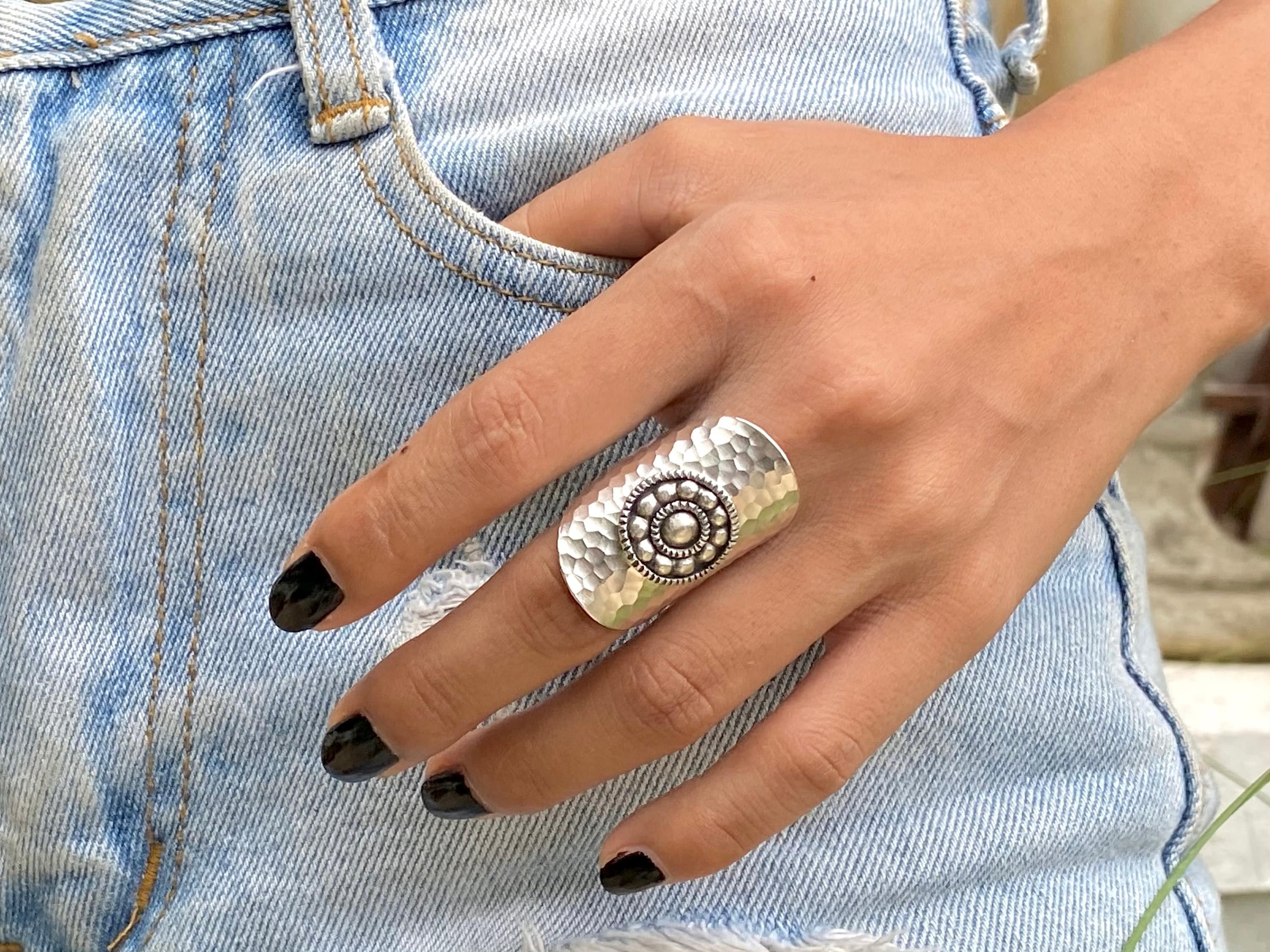 Hammered Sterling Silver Solar Mandala Large Boho Statement | Etsy