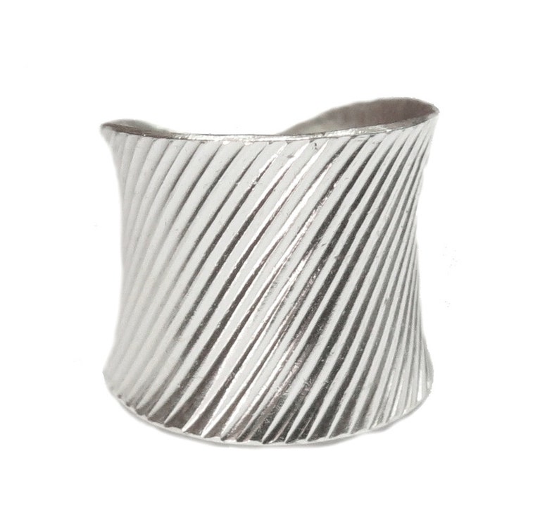 Handmade Sterling Silver Wide Cuff Band Ring lines textured | Etsy