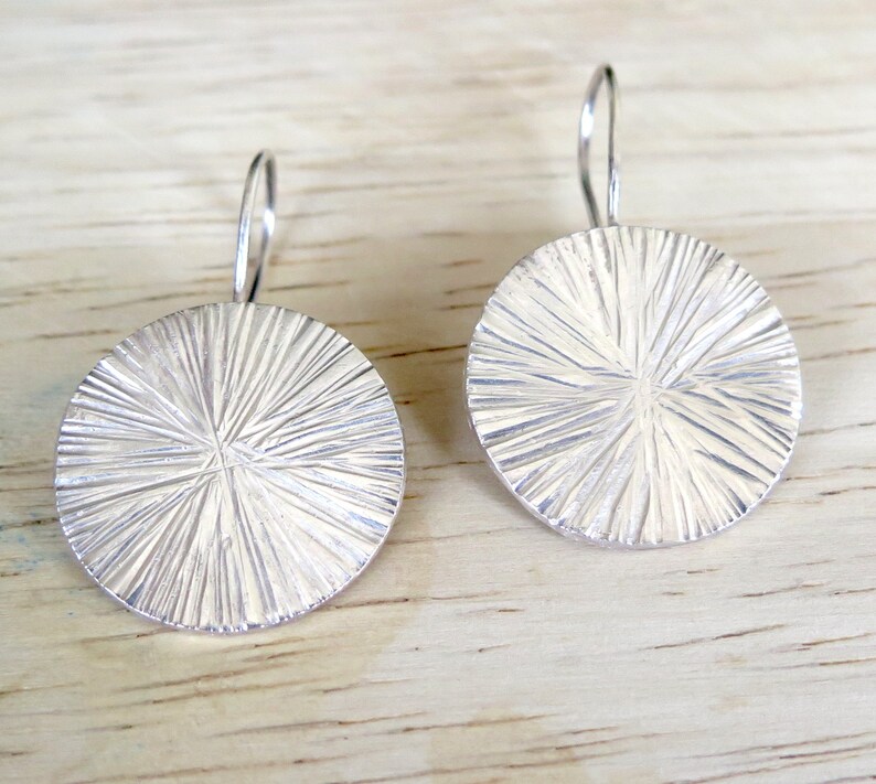 Sterling Silver Disc Earrings Handmade Round Shiny Scratched | Etsy