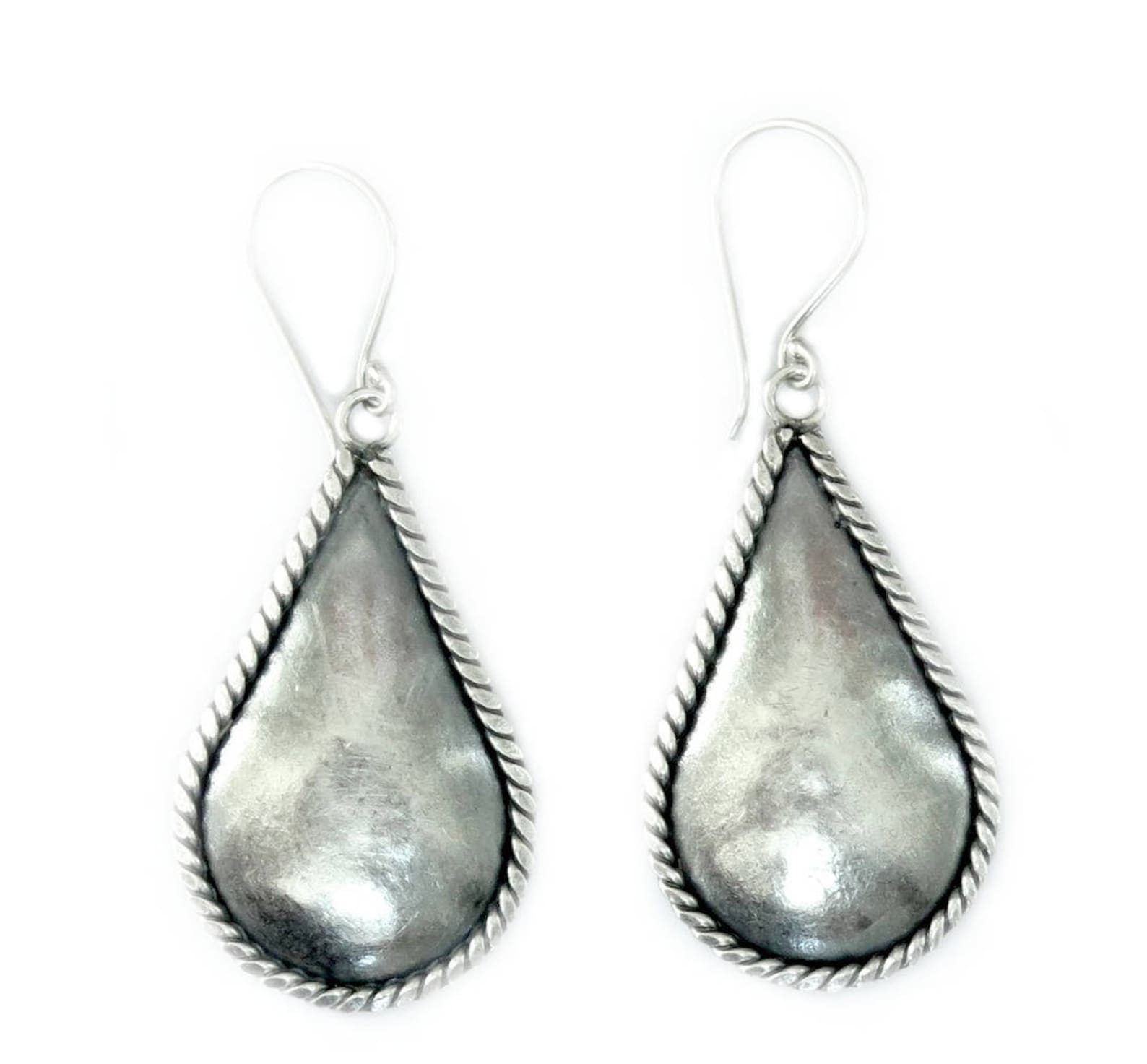 Sterling Silver Large Dangle Statement Earrings, Handmade Oval Drop ...