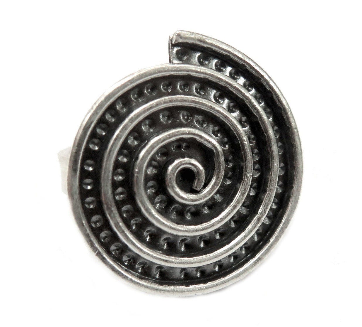 Sterling Silver Snail Ring, Handmade Spiral Swirl Statement Black ...
