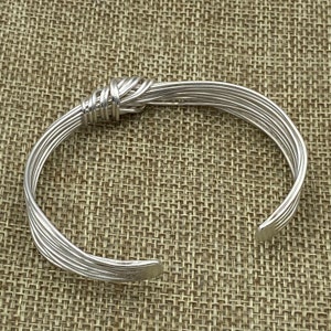 Handmade Sterling Silver Knot Cuff Bracelet, Tied White Silver Strings ...