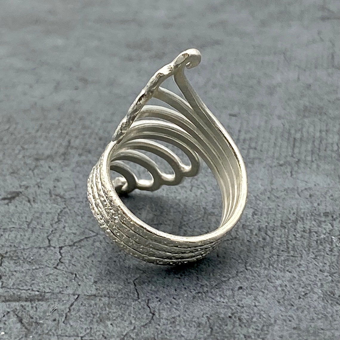 Handmade Long Sterling Silver Ring Textured Shiny Silver - Etsy