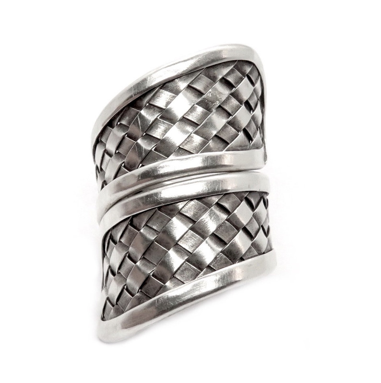 Sterling Silver Long Weave Ring, Spiraling Adjustable Boho Statement ...