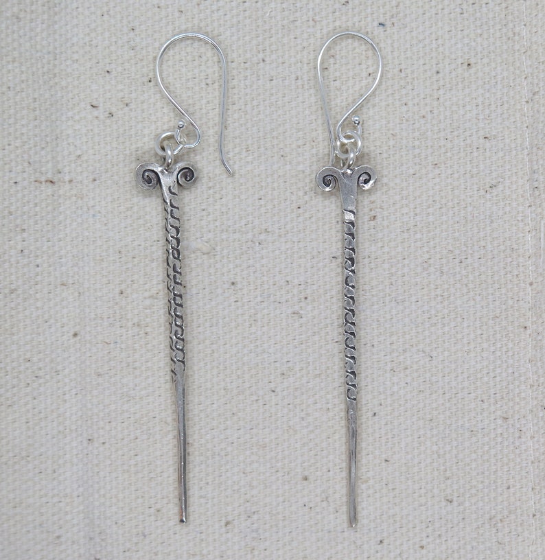 Sterling Silver Needle Spike Long Dangle Earrings Handmade | Etsy