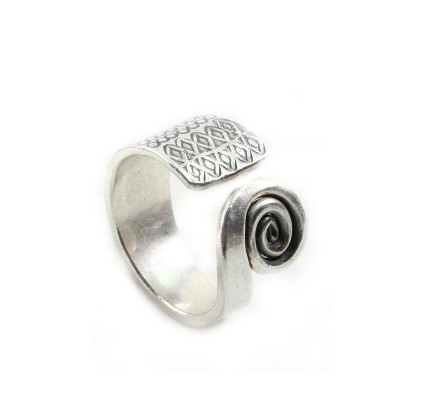 Handmade Sterling Silver Wide Band Wrap Ring, Engraved Rustic Tribal ...