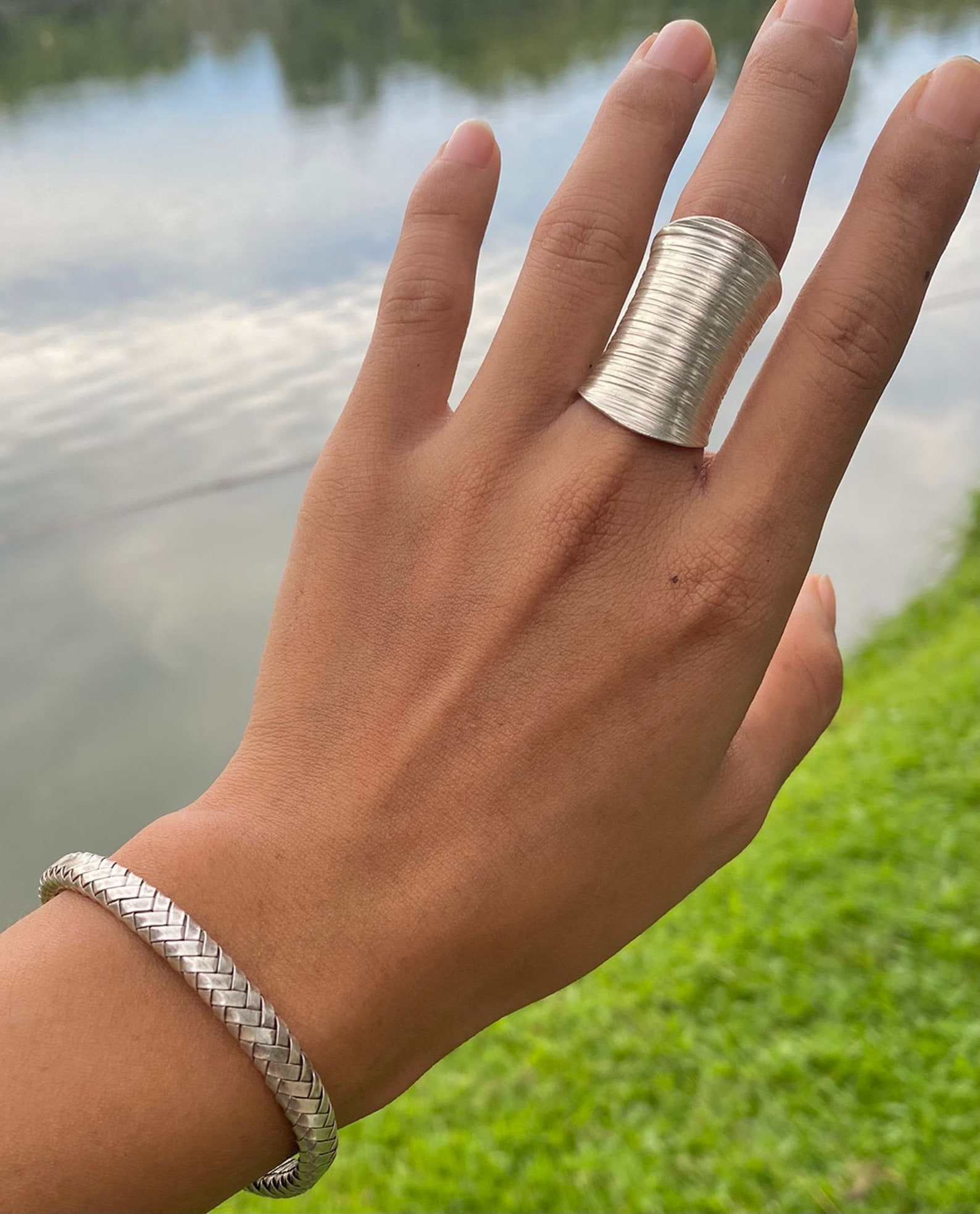 Sterling Silver Wide Band Statement Ring Handmade Boho Long - Etsy