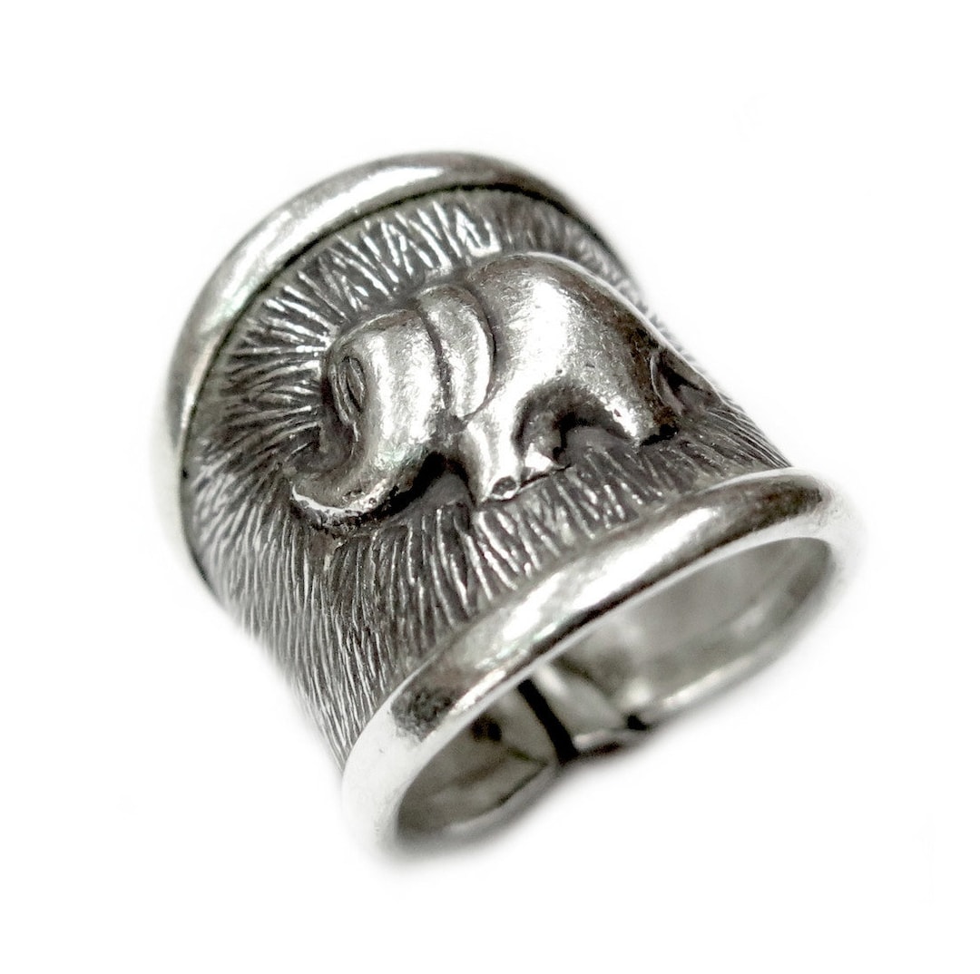 Sterling Silver Wide Band Elephant Ring, Hippie Boho Handmade Rustic ...