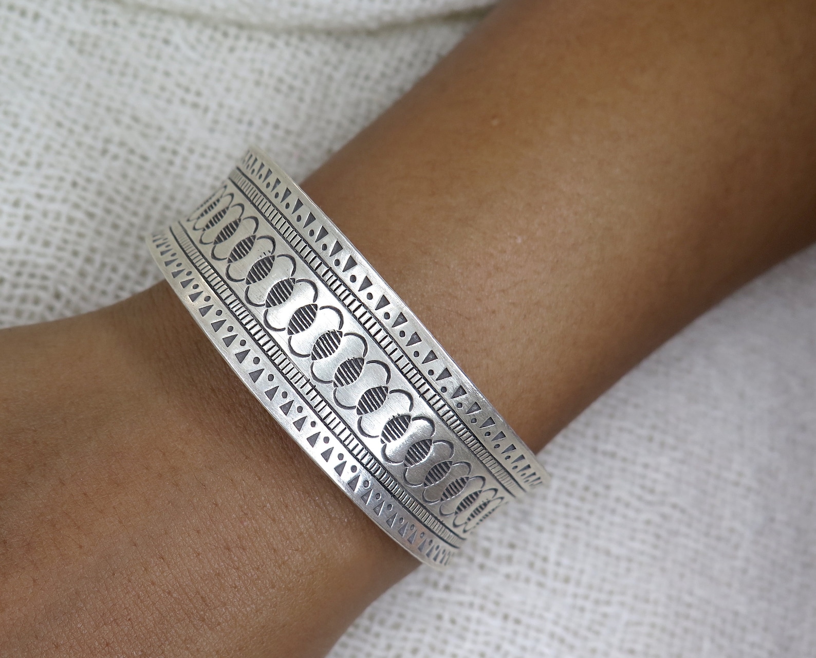 Sterling Silver Wide Cuff Bracelet Decorated With Geometric - Etsy