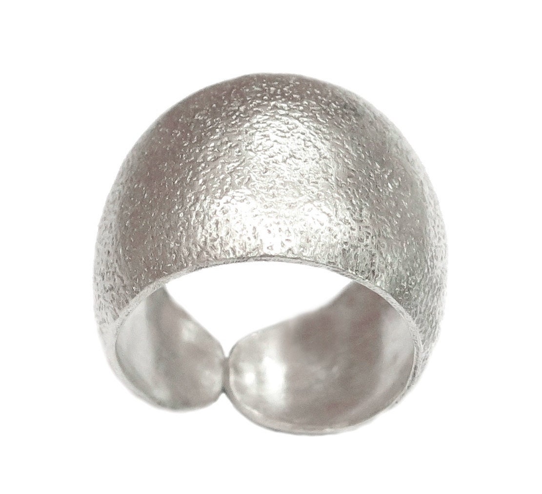 Sterling Silver Rounded Wide Band Ring Handmade Textured Semi | Etsy