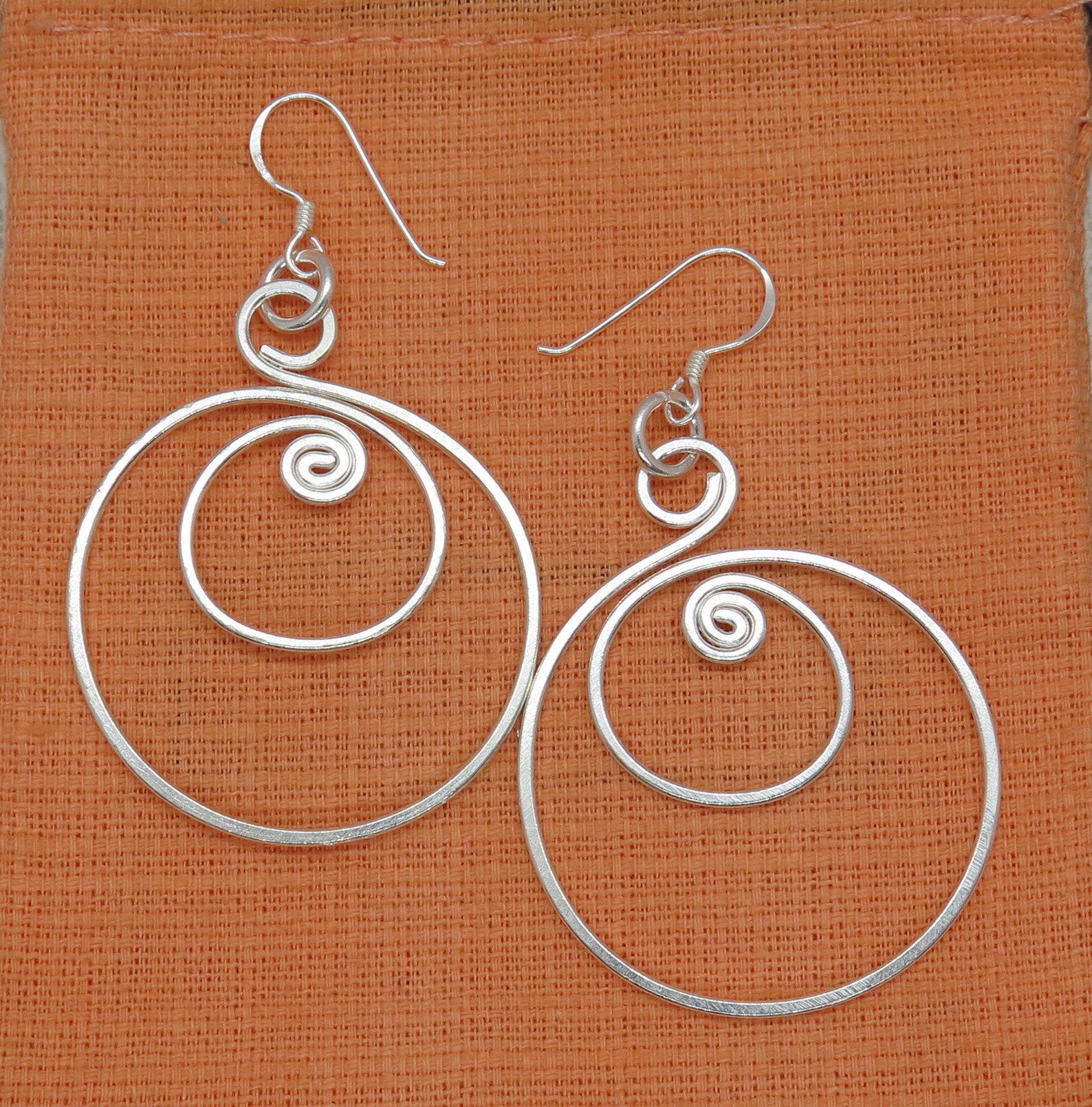 Sterling Silver Large Spiral Hoops Dangle Earrings, Handmade Elegant ...