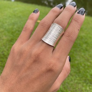 Sterling Silver Wide Band Statement Ring, Handmade Boho Long Adjustable ...