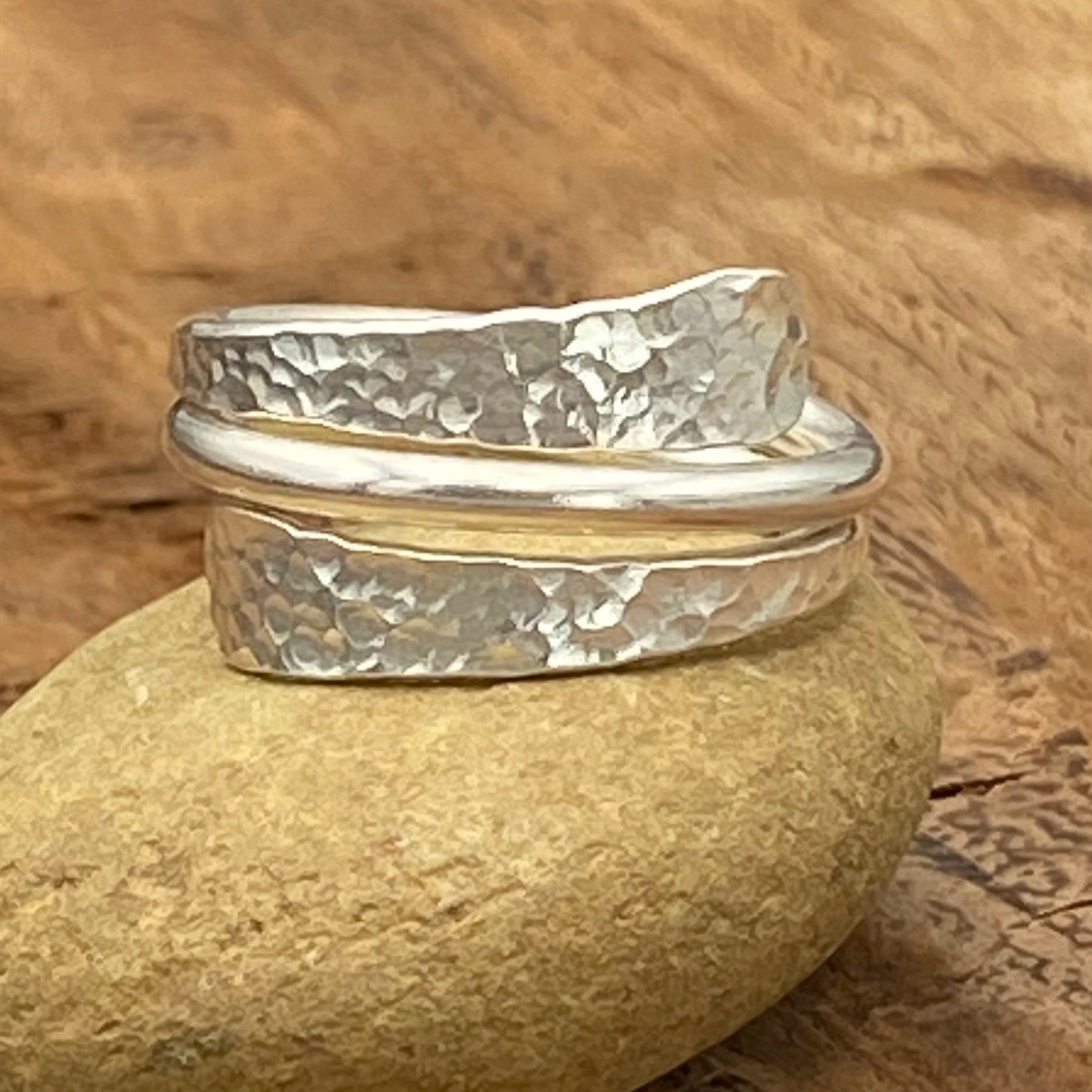 Handmade Wrap Around Band Hammered Silver Ring, Elegant Dainty Silver ...