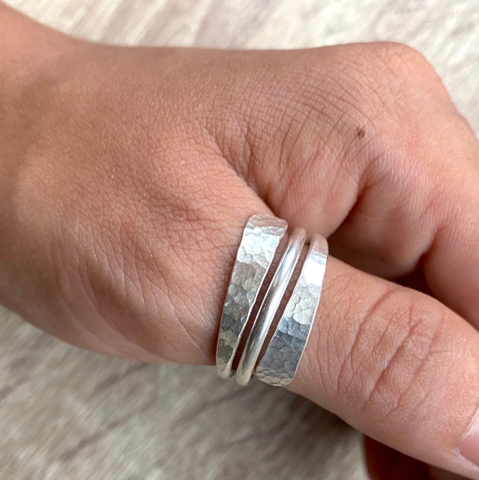 Handmade Wrap Around Band Hammered Silver Ring, Elegant Dainty Silver ...