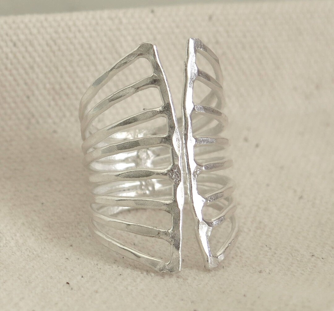 Hammered Sterling Silver Handmade Long Fan Ring, Elegant Open Front ...