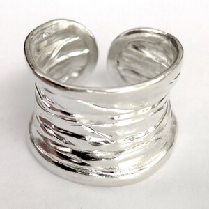 Sterling Silver Wide Boho Band Ring, Handmade Hammered Rustic Cuff Ring ...