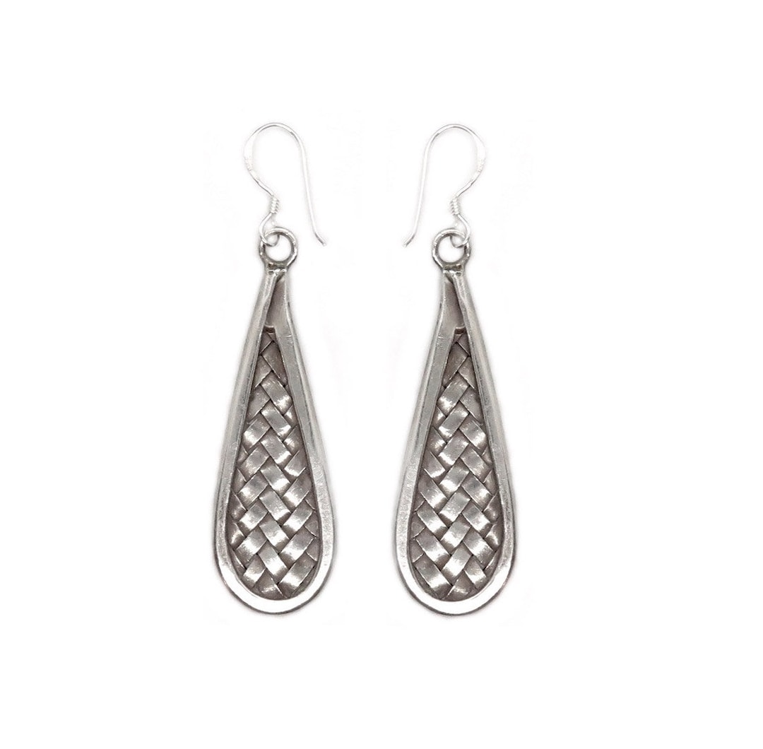 Sterling Silver Weave Drops Shape Earrings, Handmade Braided Silver ...