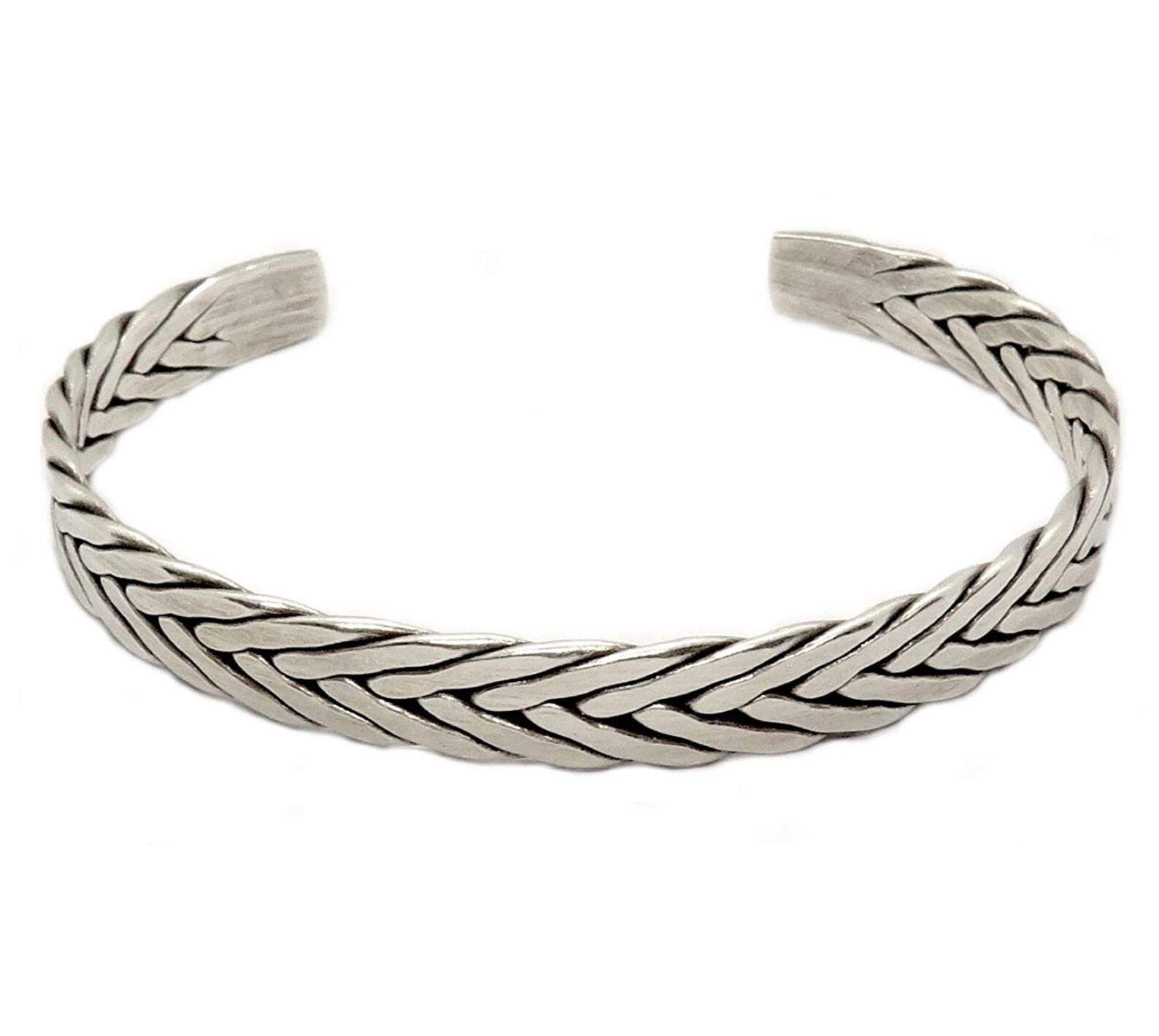 Sterling Silver Braided Cuff Bracelet, Handmade Boho Woven Silver ...
