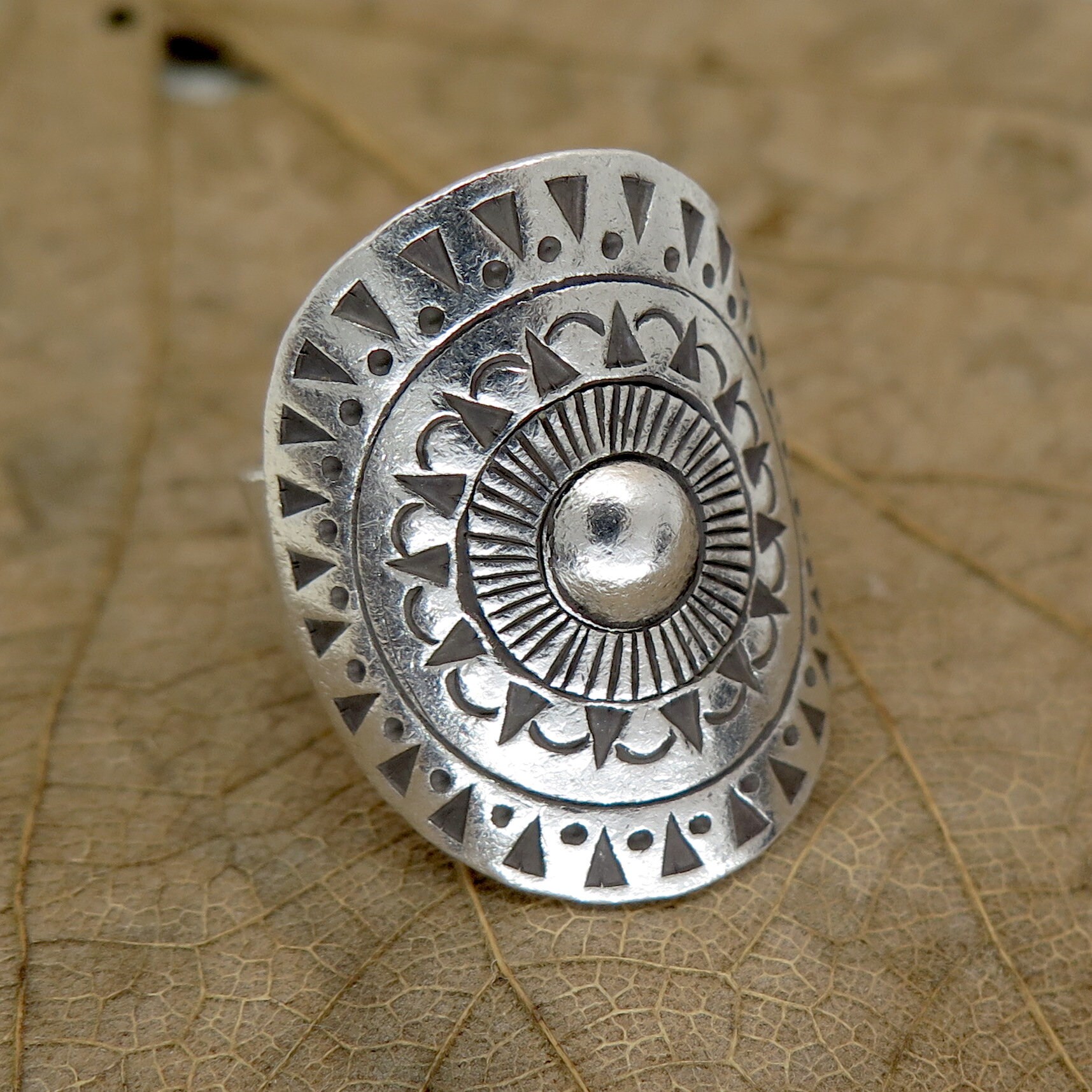 Sterling Silver Mandala Solar Ring Handmade Boho Ethnic Sun | Etsy