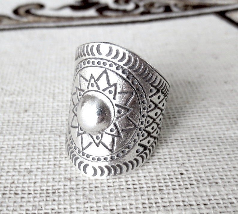 Sterling Silver Sun Mandala Wide Band Statement Ring Handmade - Etsy