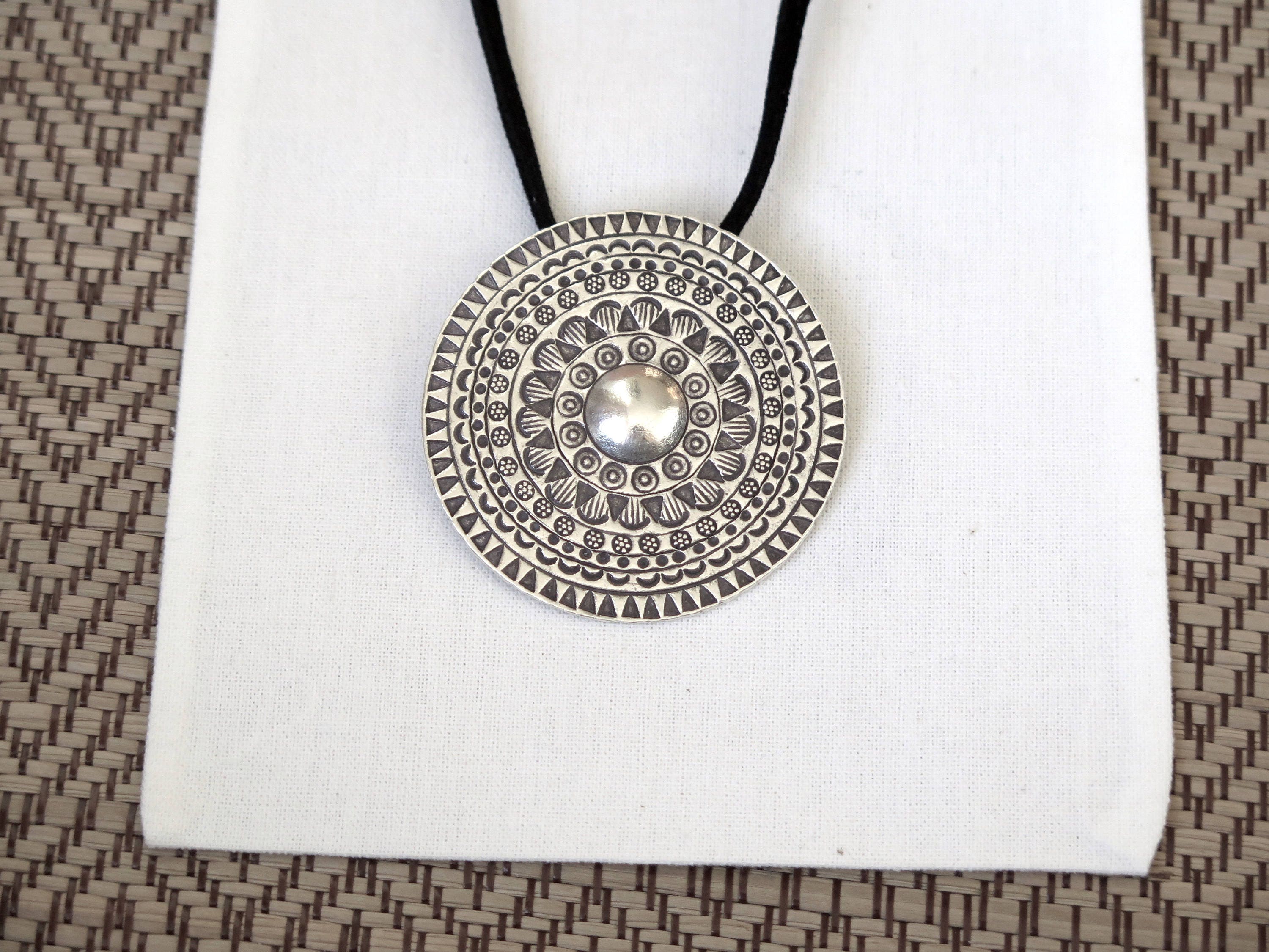 Sterling Silver Mandala Statement Pendant Necklace, Handmade Large ...