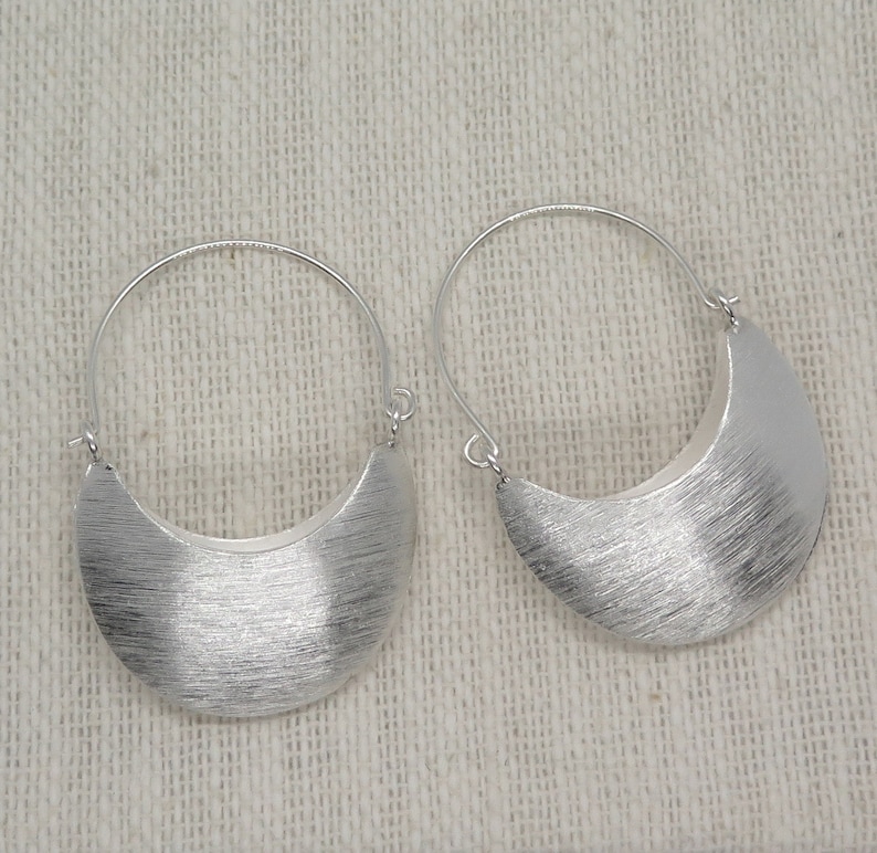 Sterling Silver Half Moon Statement Hoop Earrings Handmade | Etsy