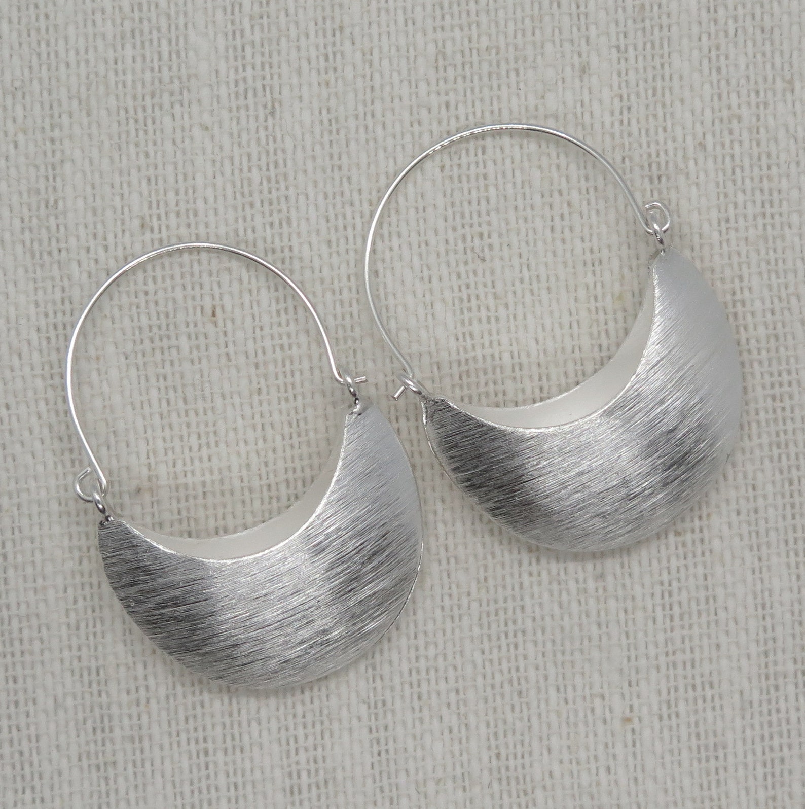 Sterling Silver Half Moon Statement Hoop Earrings, Handmade Large ...
