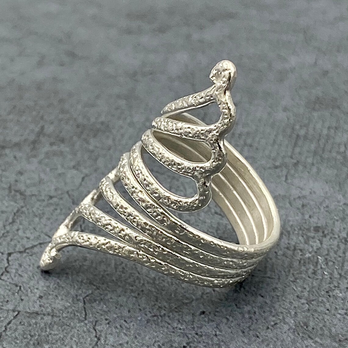 Handmade Long Sterling Silver Ring Textured Shiny Silver - Etsy