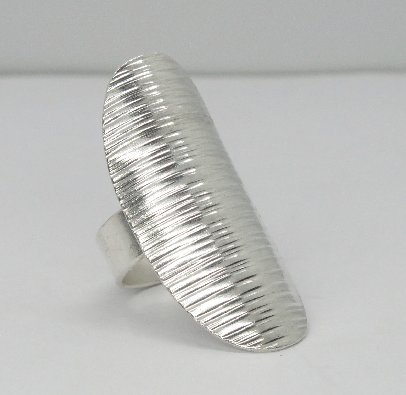 Sterling Silver Long Statement Ring, Handmade Boho Armor Ring, Shiny ...