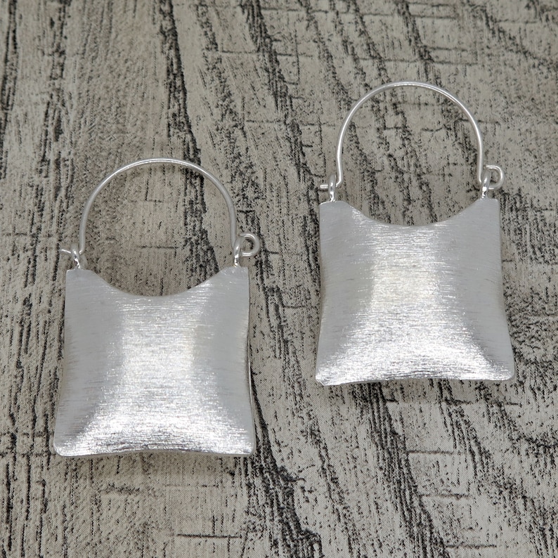 Handmade Brushed Shiny Sterling Silver Hoops Earrings Elegant - Etsy