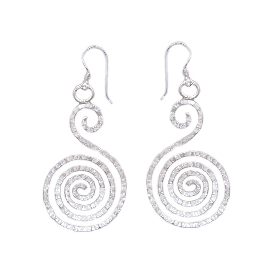 Sterling Silver Textured Spiral Earrings, Handmade Hammered Shinny ...