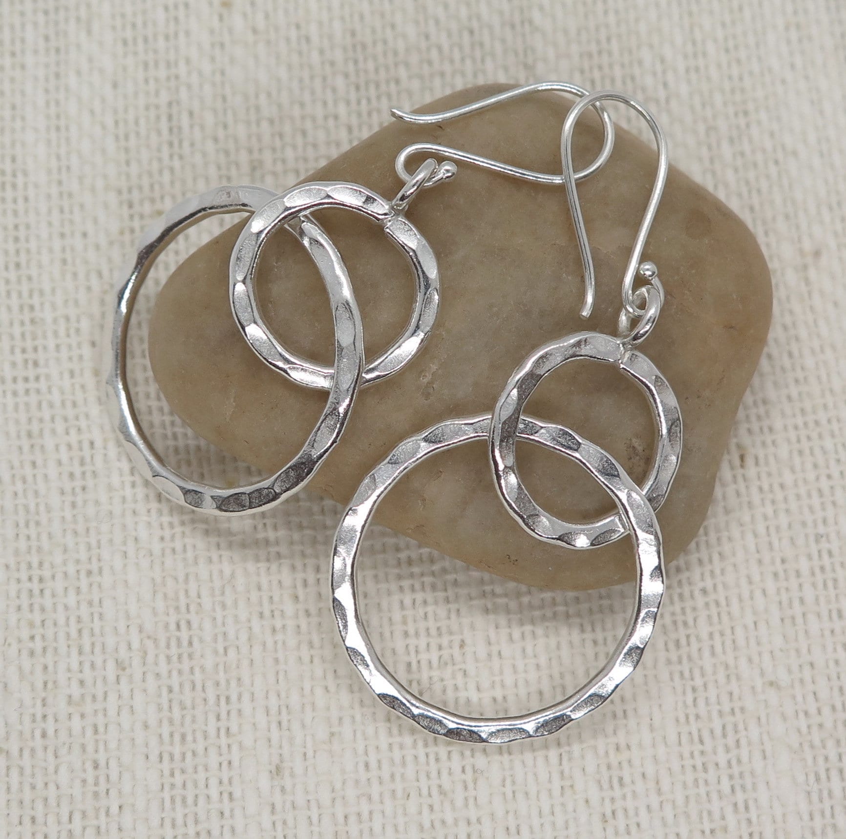 Sterling Silver Linked Rings Earrings Handmade Hammered | Etsy